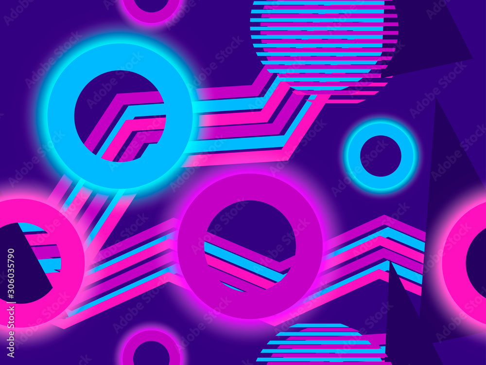 Cyberpunk seamless pattern. Retro futurism of the 80s. Neon round and ...