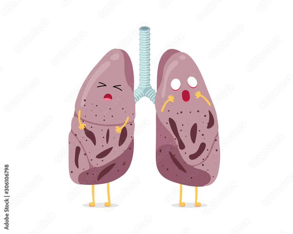Sick unhealthy cartoon lungs character tuberculosis virus disease ...