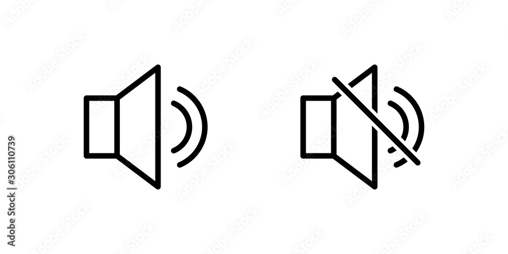 Loudspeaker sound switch. Noise level allowance. Turn on and off icon ...