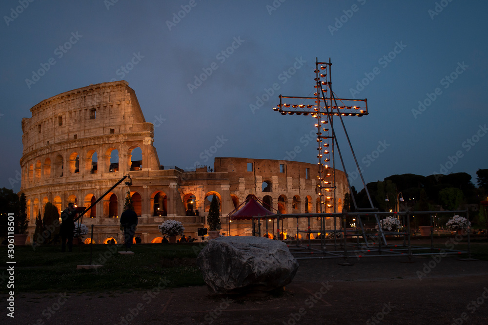 Rome - Italy, April 19, 2019: Pope Francis leads the Via Crucis (Way of ...