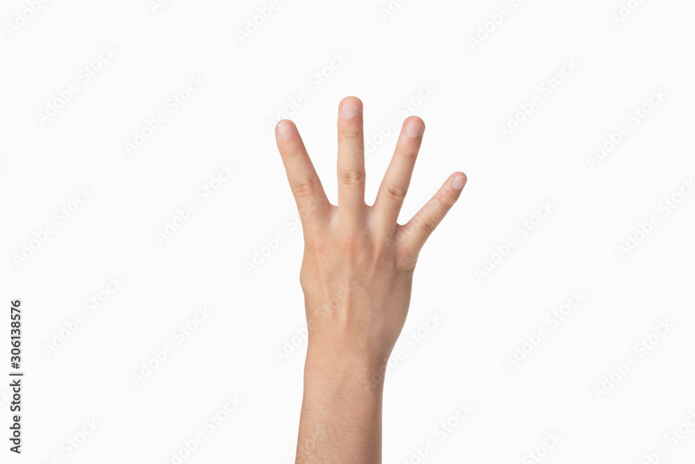 hand gesture which means four, index finger, middle finger, ring finger ...
