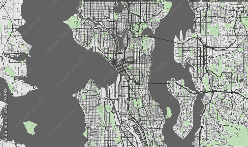 Detailed map of Seattle, USA Stock Vector | Adobe Stock