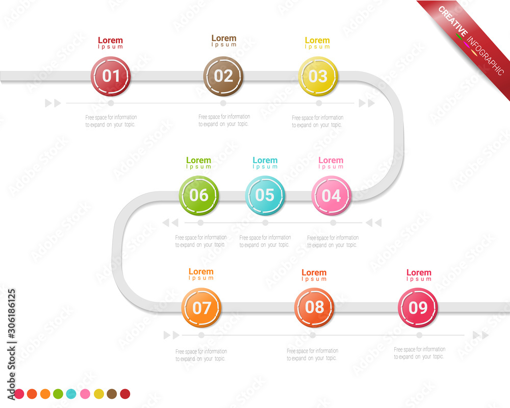 Infographic design template with 9 options, Can be used for process ...