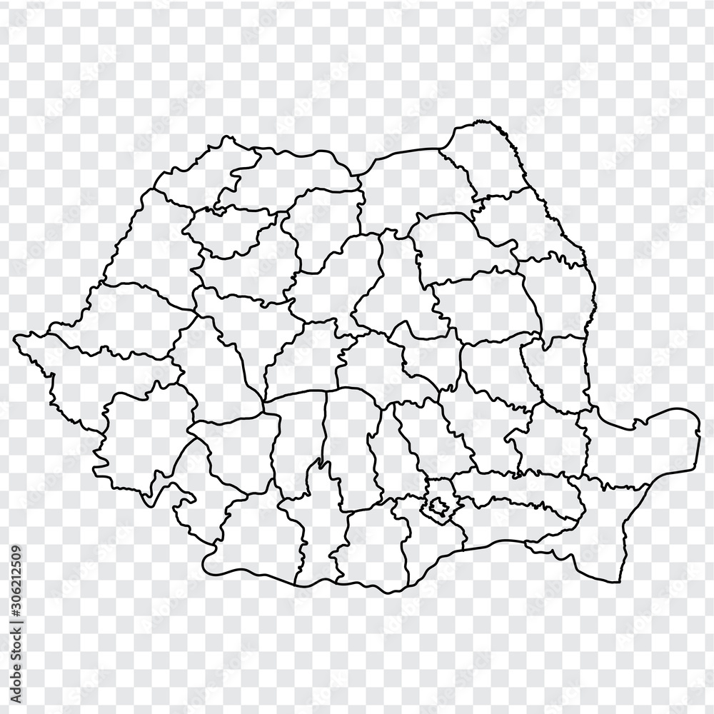 Blank map of Romania. High quality map of Romania with provinces on transparent background for ...