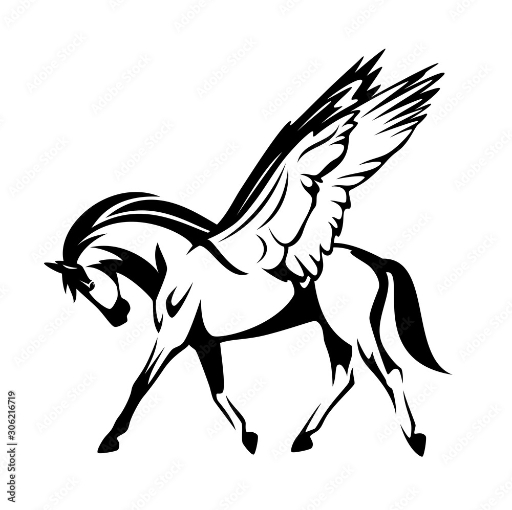 winged pegasus horse side view outline - greek mythology inspiration ...