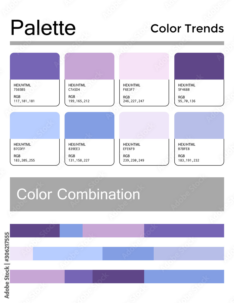 Color palette, harmonious combination, codes and names. Fashion colors ...