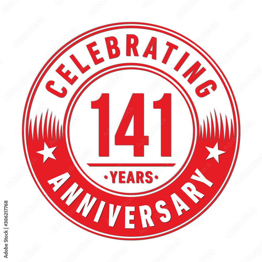 141 years anniversary celebration logo template. One hundred forty one ...
