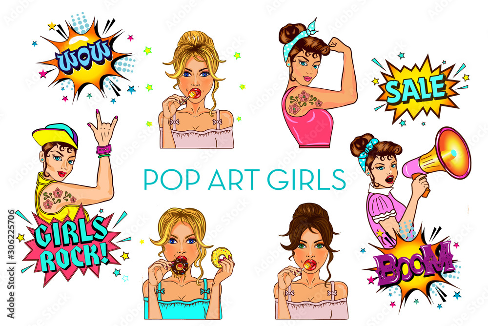 Pop art girls. Comic style Set Stock Vector | Adobe Stock