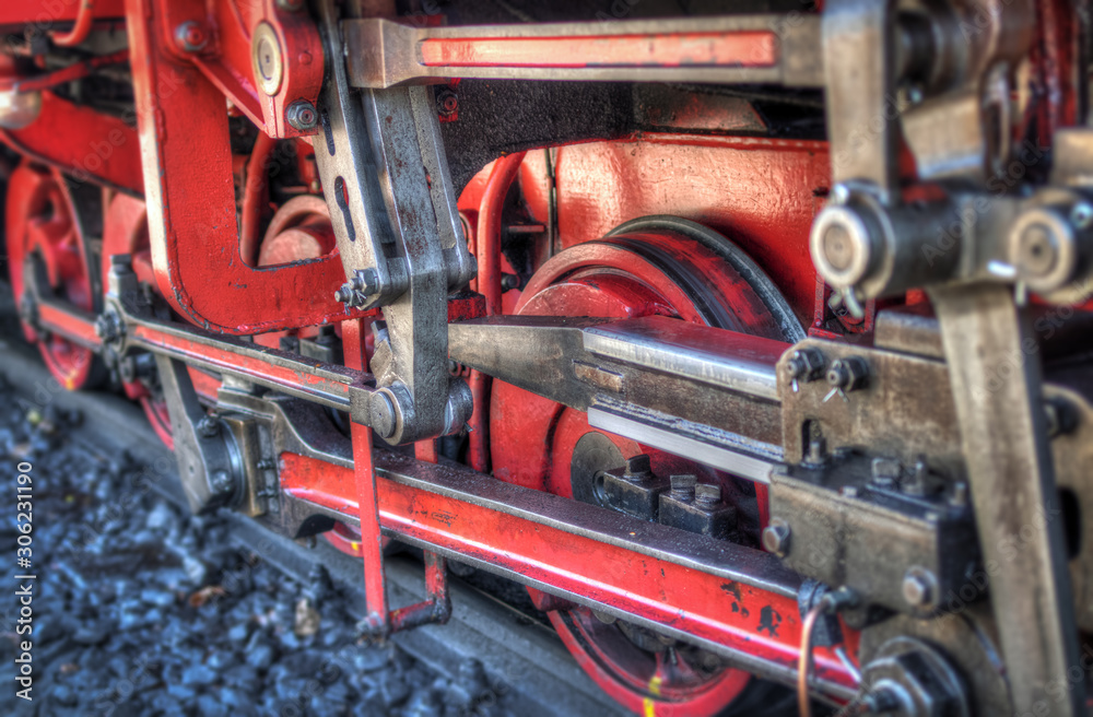 Schubstangen und Räder einer Dampflok, Schmalspurbahn Stock Photo ...