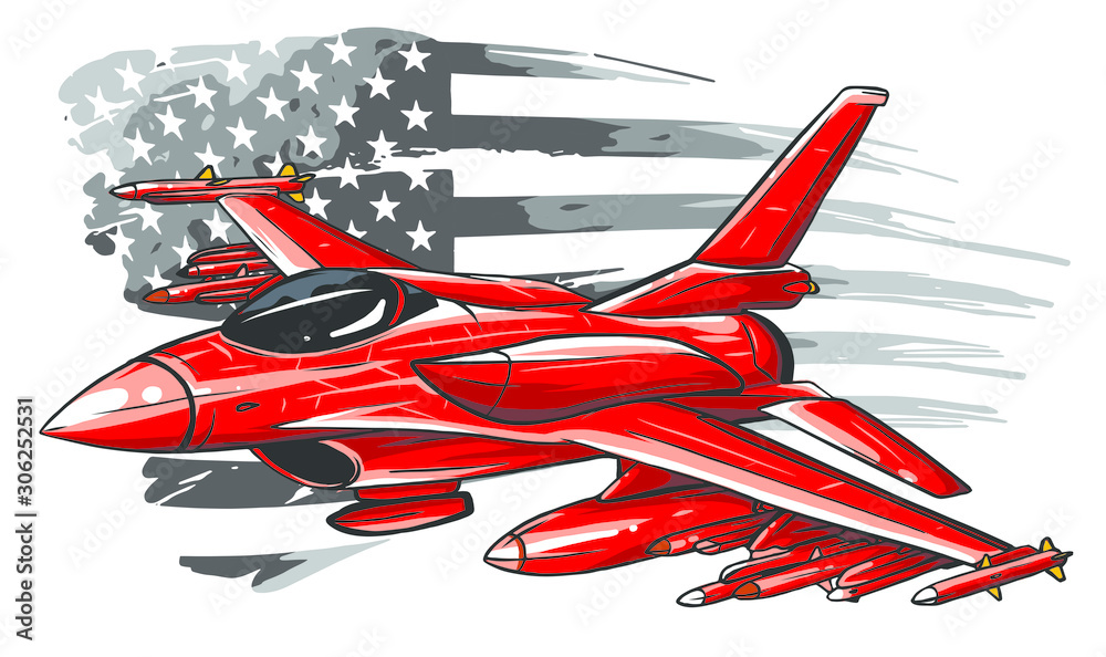 Military plane fired a missile. Fighter jet vector illustration. Stock ...