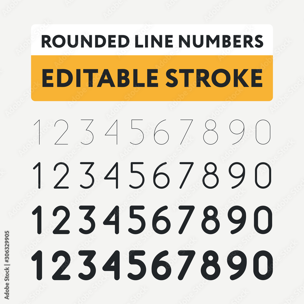 Set of 0-9 Thin and Bold Line Futuristic Rounded Vector Numbers Font ...