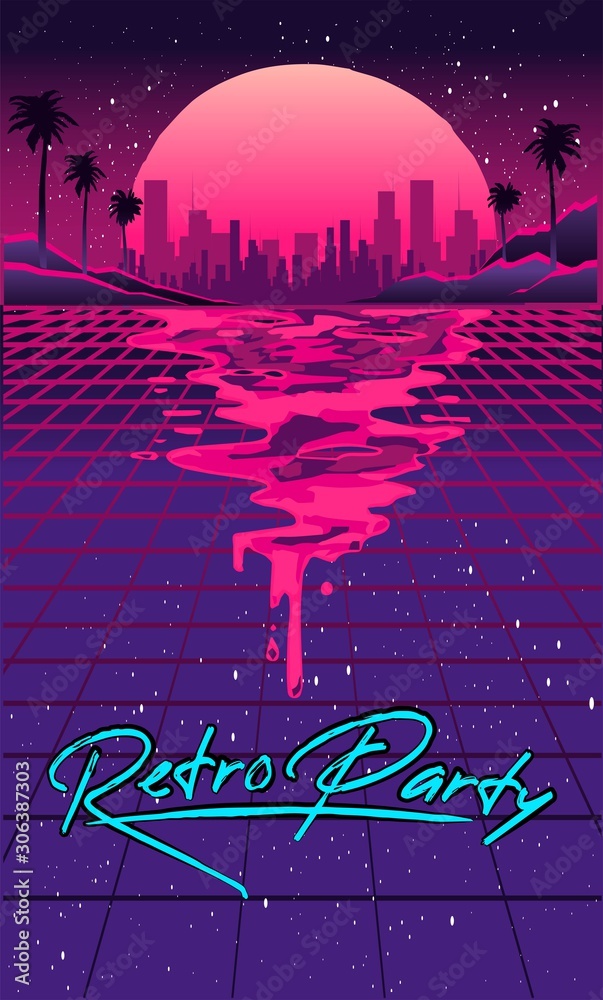 Retro 80s wave space, 1980s retro futuristic style background, digital ...