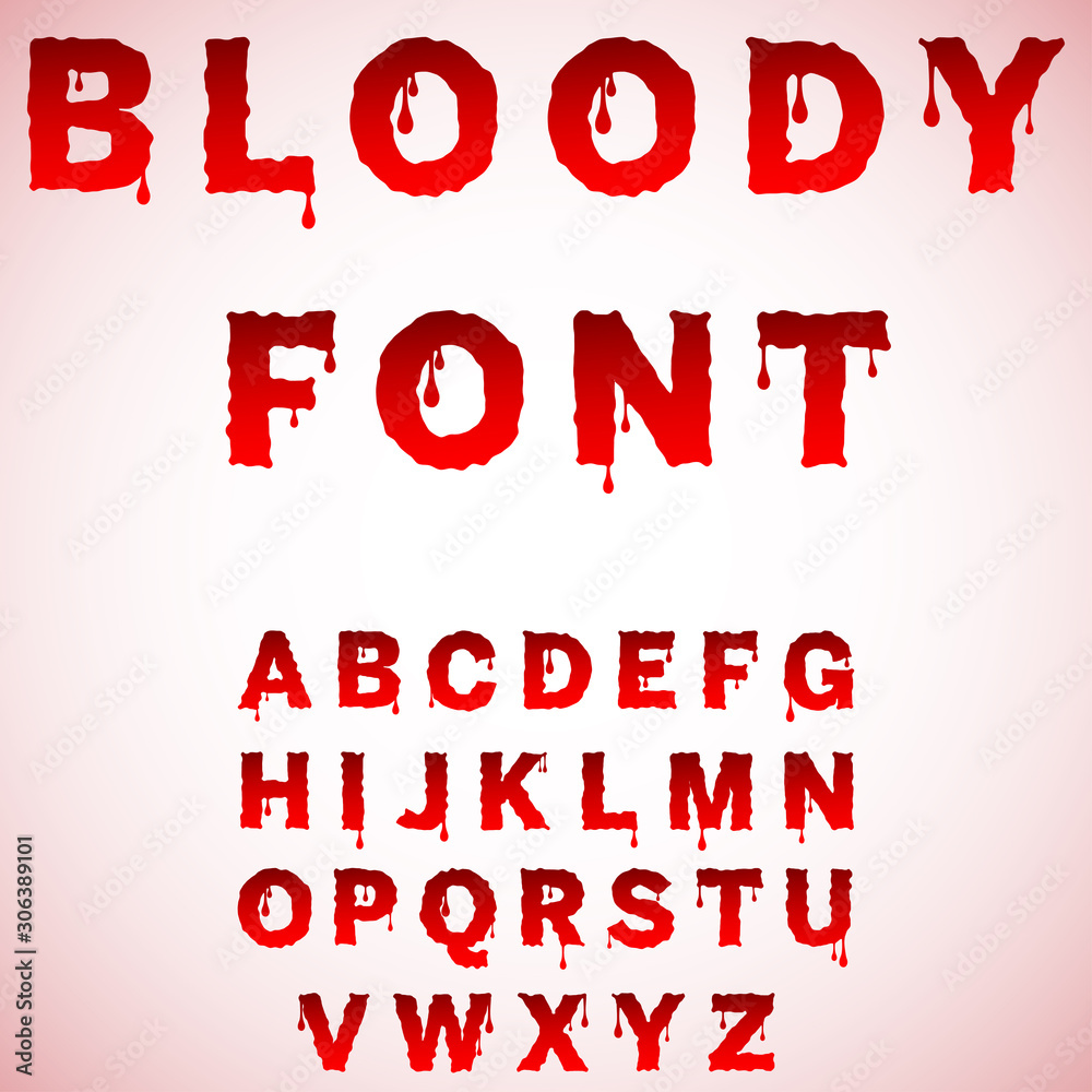 Halloween bloody font. Horror alphabet letters written blood. Vector ...