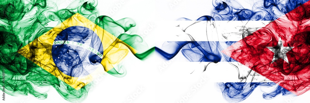 Brazil, Brazilian vs Cuba, Cuban smoky mystic flags placed side by side ...