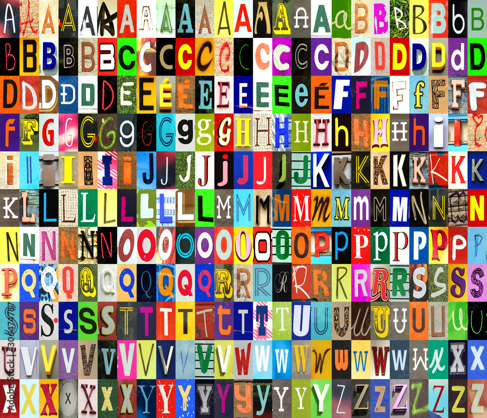 Collage of letters A to Z in differnt font and colors Stock Photo ...