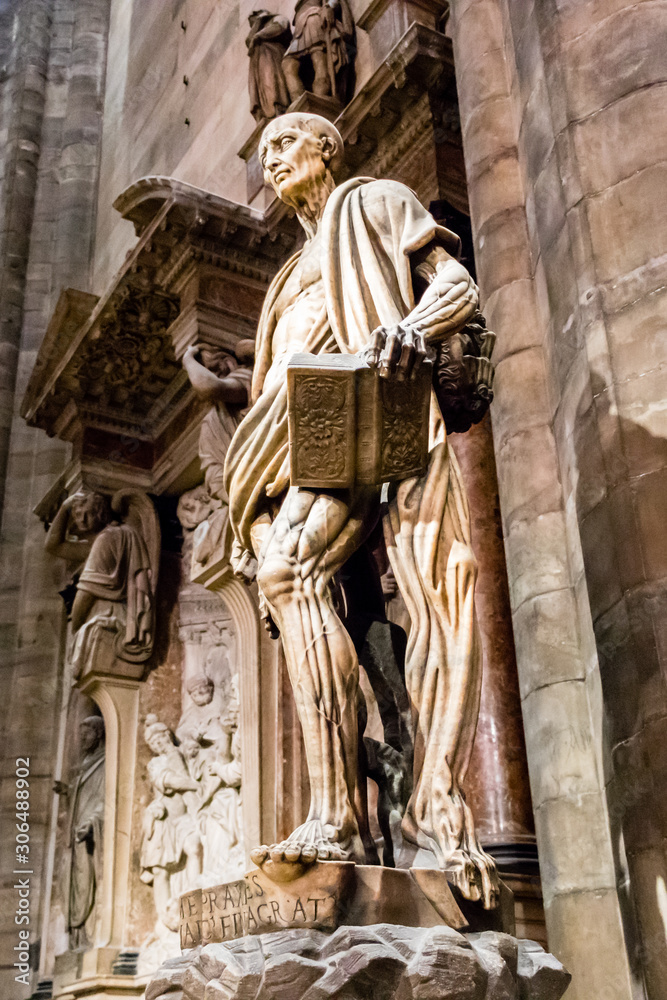 Stock-Foto „Milan, Italy - March 8, 2019: Statue of St. Bartholomew ...
