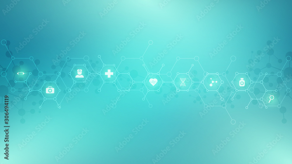 Abstract medical background with flat icons and symbols. Template ...