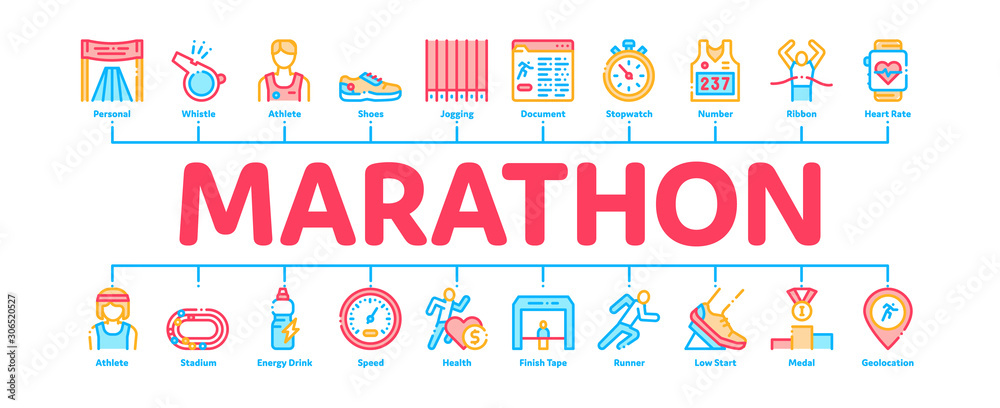 Marathon Minimal Infographic Web Banner Vector. Human Athlete ...