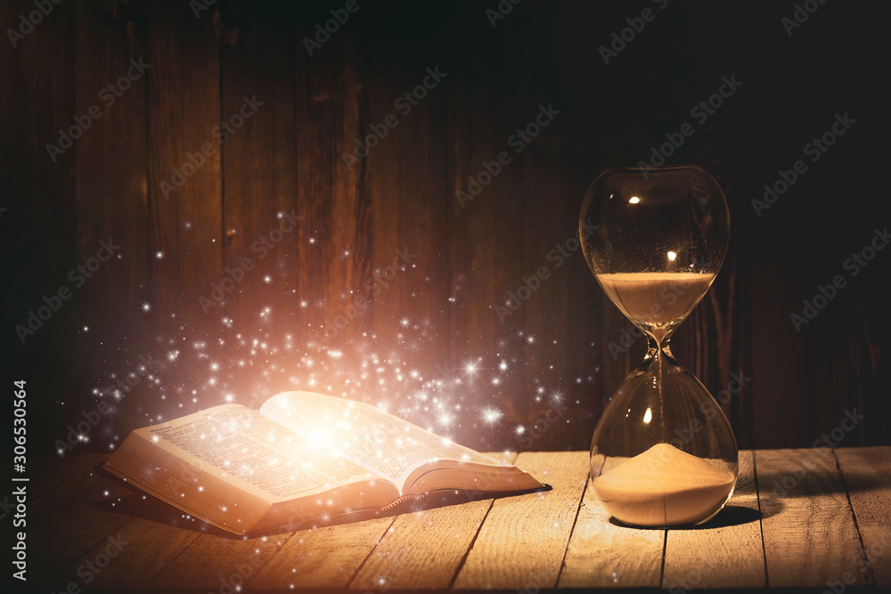 Hourglass and Holy Bible Stock Photo | Adobe Stock