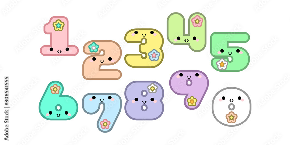 Cute cartoon numbers set smiling face with eyes and mouth isolated on ...