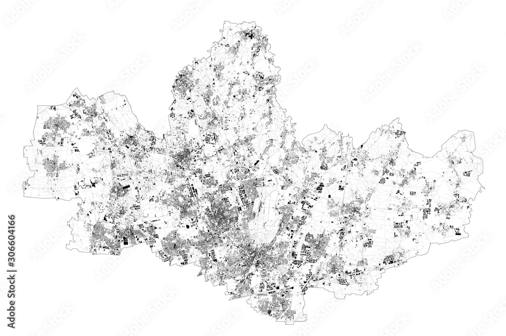 Satellite map of province of Monza e Brianza (Milan), towns and roads ...