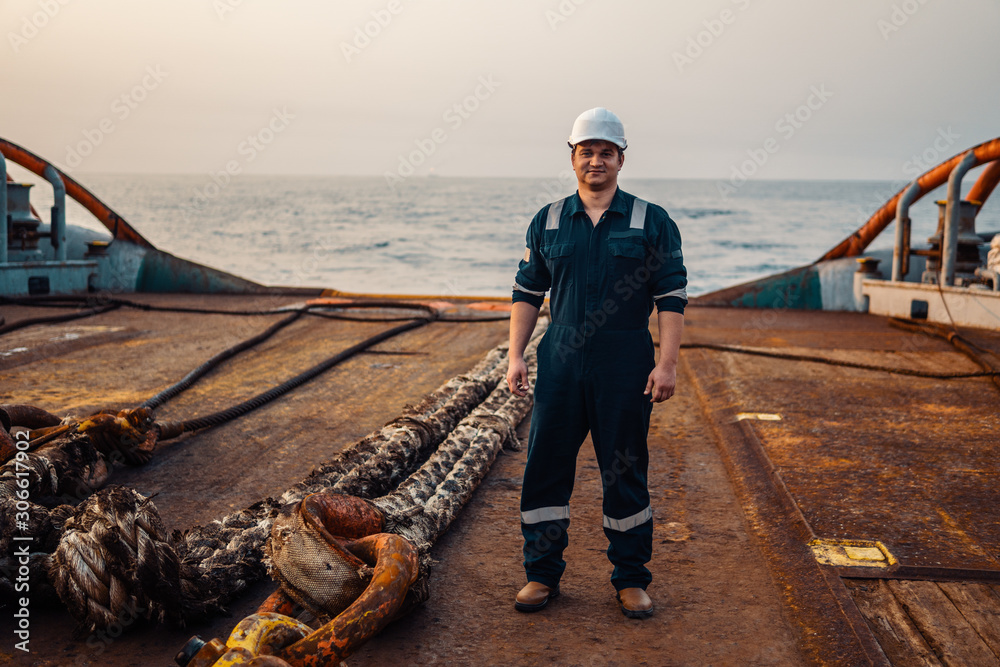 Marine Deck Officer or Chief mate on deck of offshore vessel or ship ...