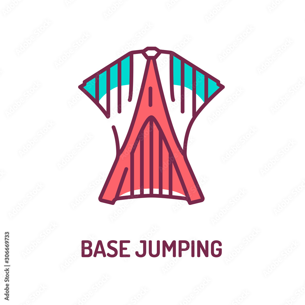 Base jumping color line icon. Parachuting from a fixed structure ...