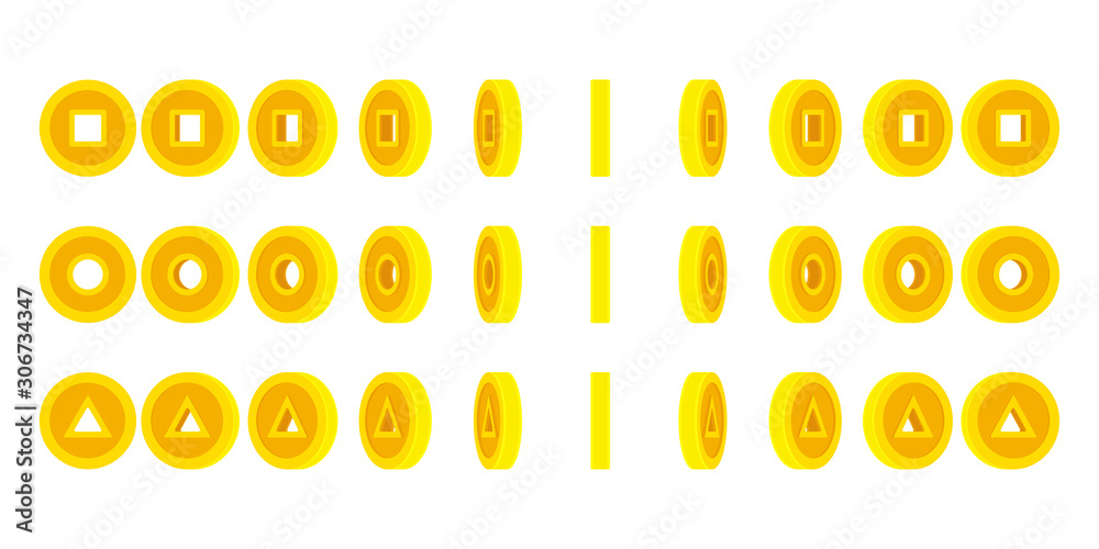 Set of rotating coins with holes. Vector animation sprite sheet ...