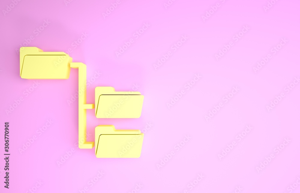 Yellow Folder tree icon isolated on pink background. Computer network ...