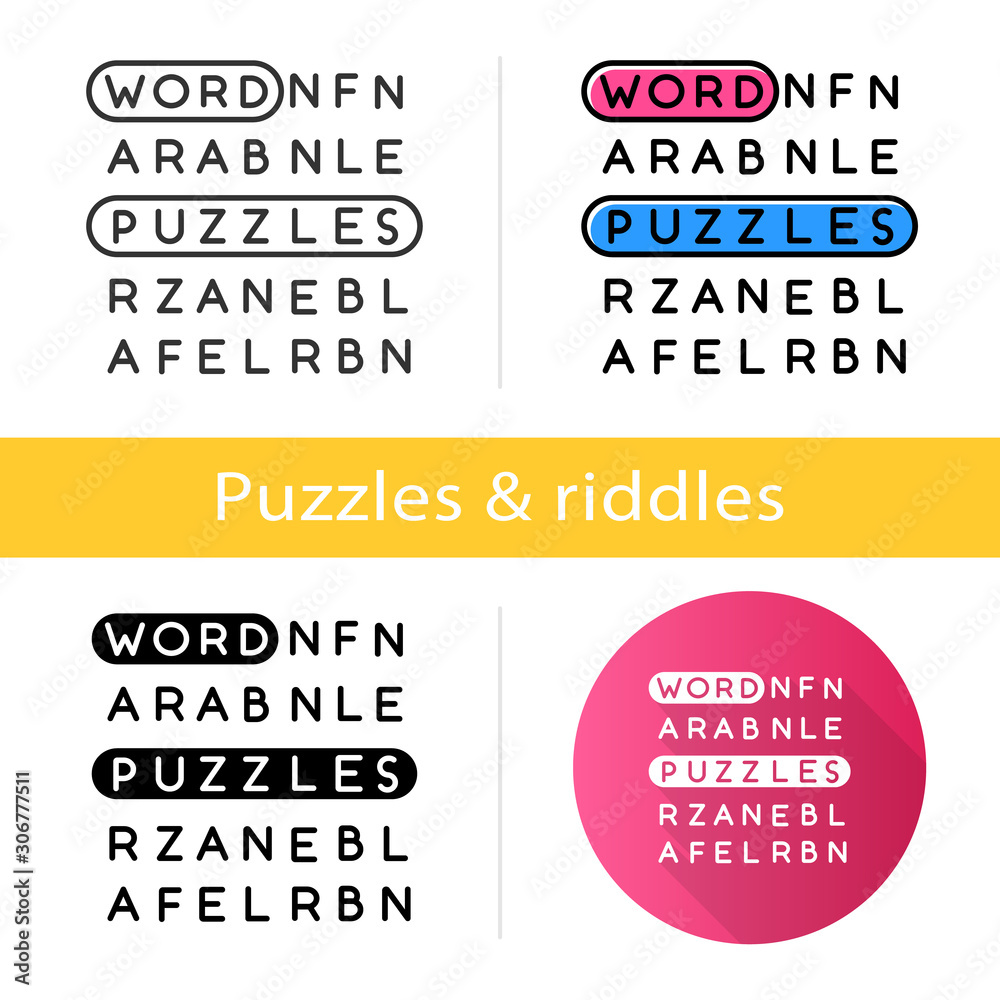 Word puzzle icon. Mental exercise. Hidden word search game grid ...