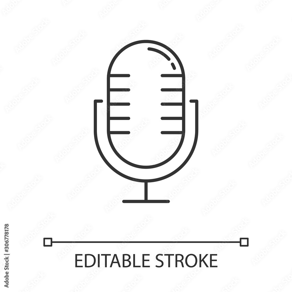 Loud microphone linear icon. Stereo mic recording sound. Voice record ...