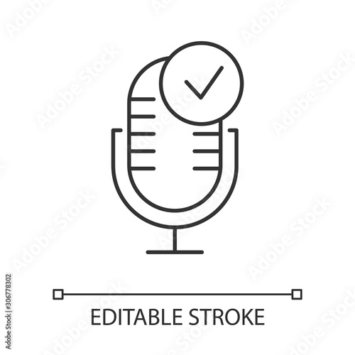 Voice recording process linear icon. Sound recorder. Soundwave ...