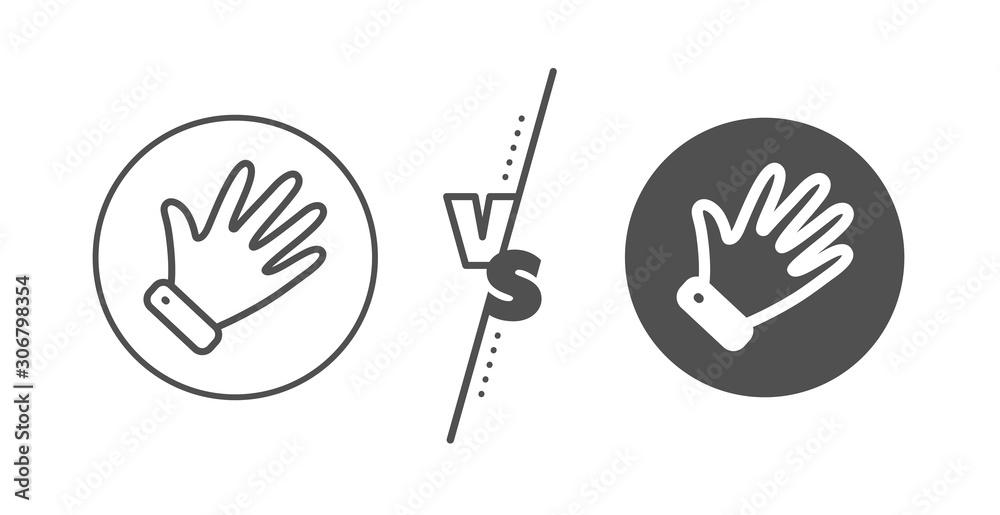 Wave palm sign. Versus concept. Hand line icon. Gesture symbol. Line vs ...