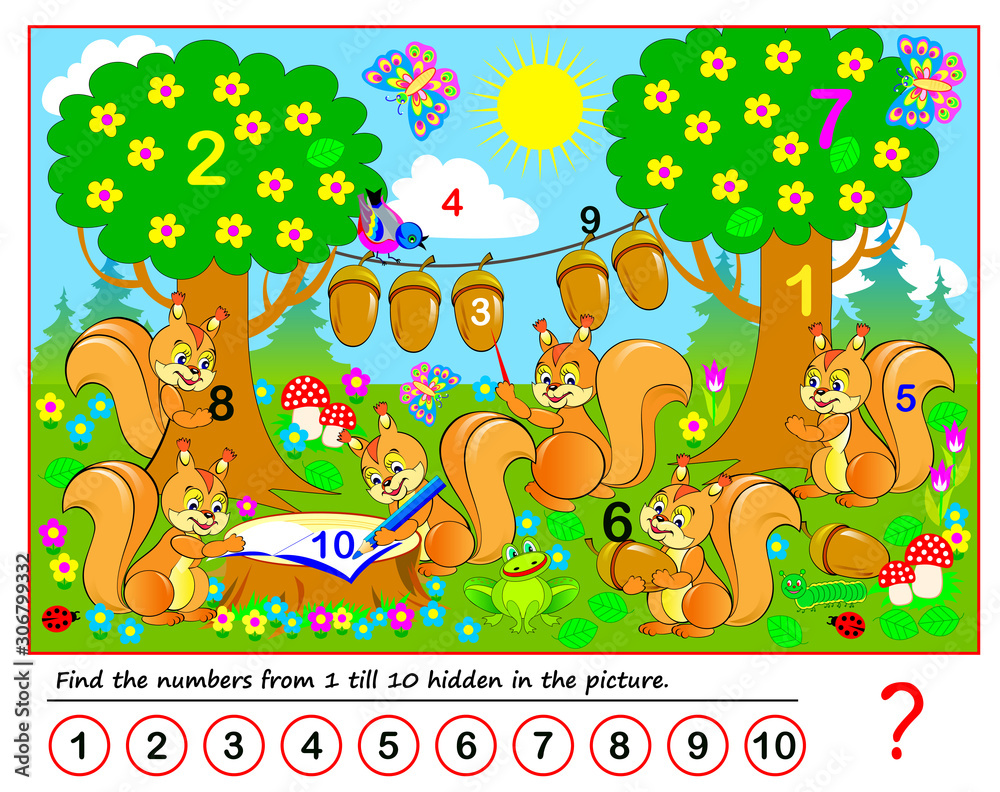 Logic puzzle game. Math education for young children. Find the numbers ...