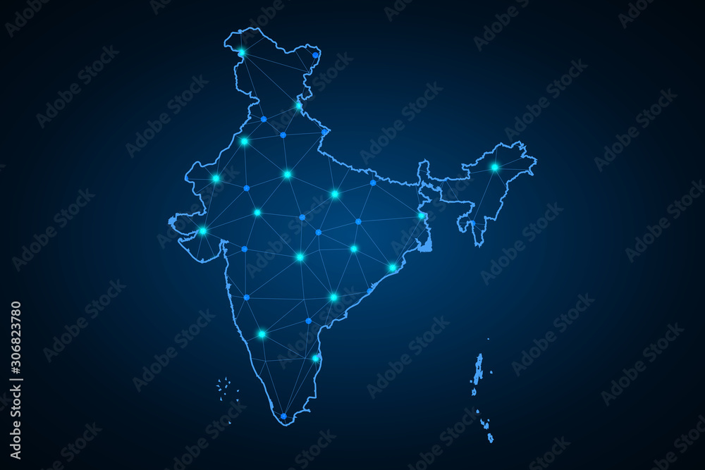 Map of India. Wire frame 3D mesh polygonal network line, design sphere ...