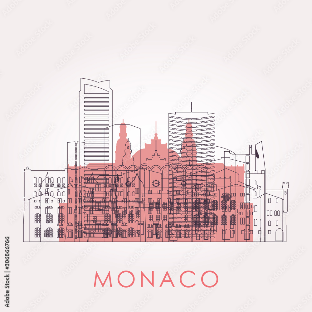 Outline Monaco skyline with landmarks. Vector illustration. Business ...