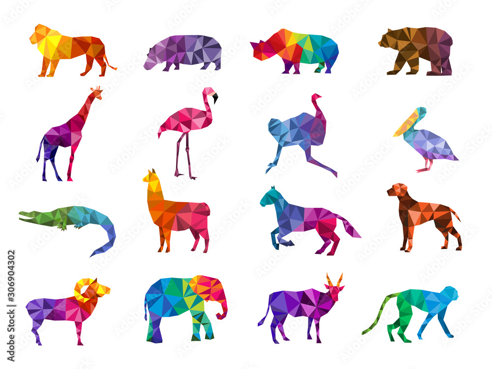 Low poly animals. Silhouettes from geometric triangular form colorful ...