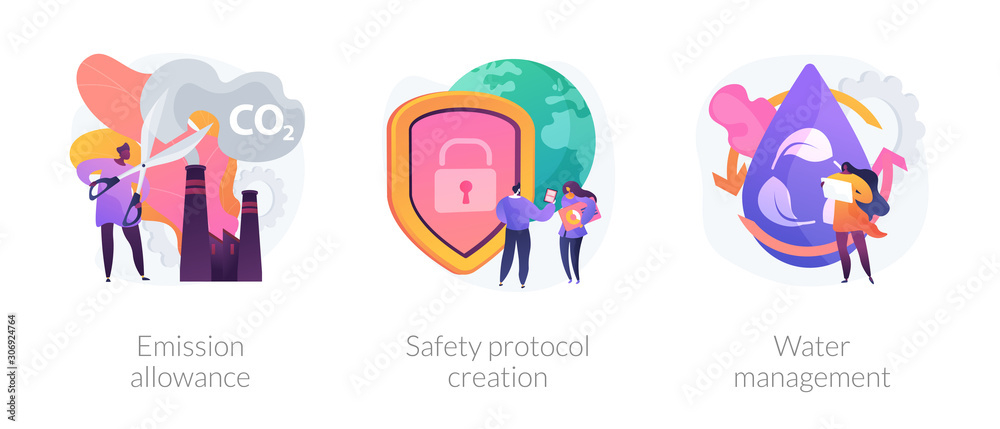 Vektor Controlling pollution icons set. Limiting pollutants into air ...