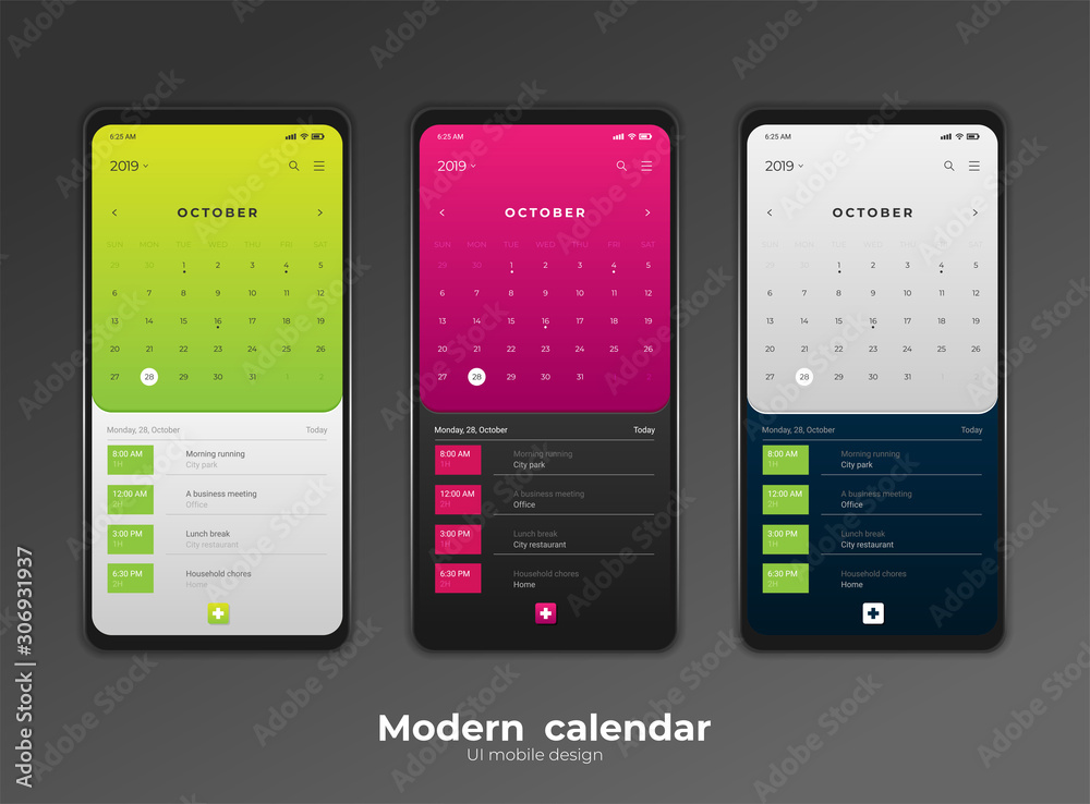 Calendar mobile apptasks ui ux design mockup vector image Stock Vector ...