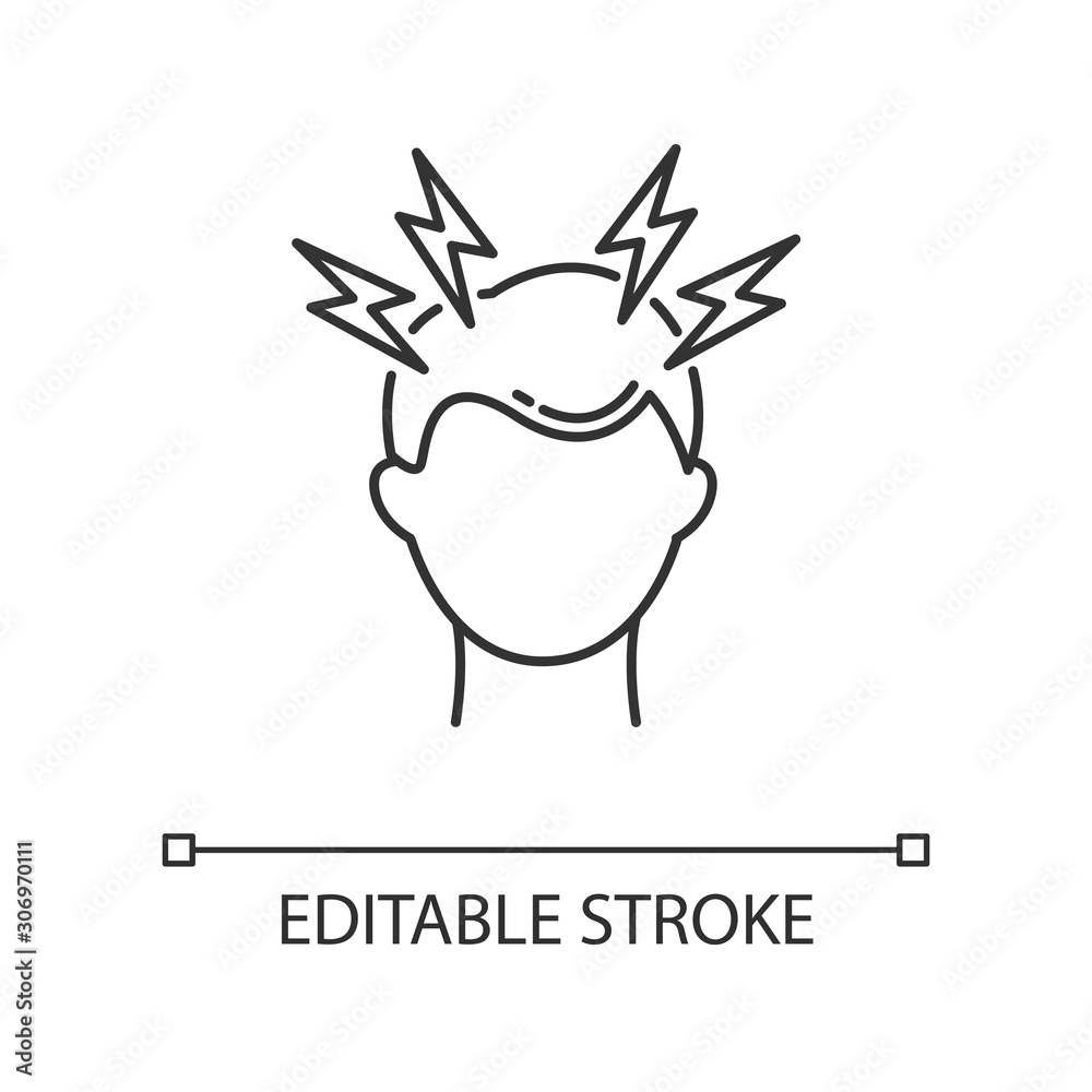 Headache linear icon. Migraine. Common cold symptom. Healthcare ...
