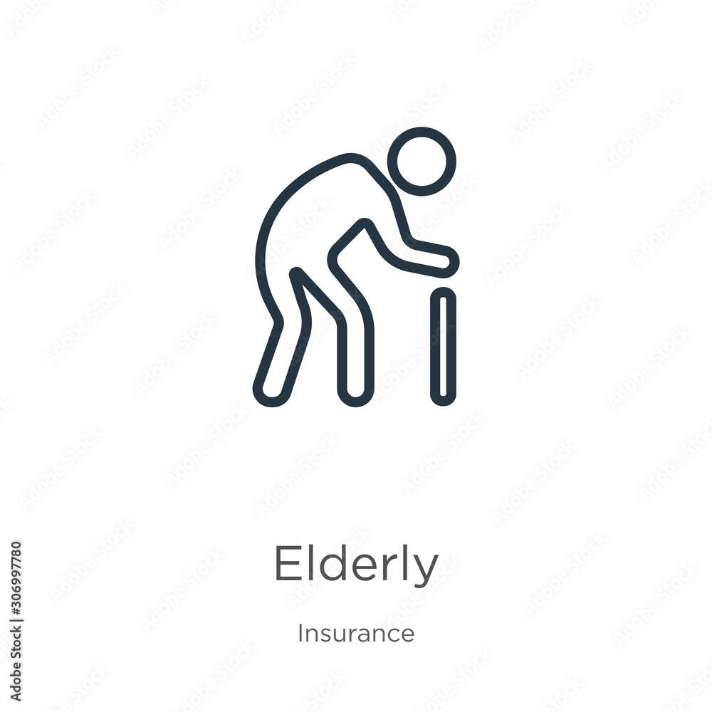 Elderly icon. Thin linear elderly outline icon isolated on white ...