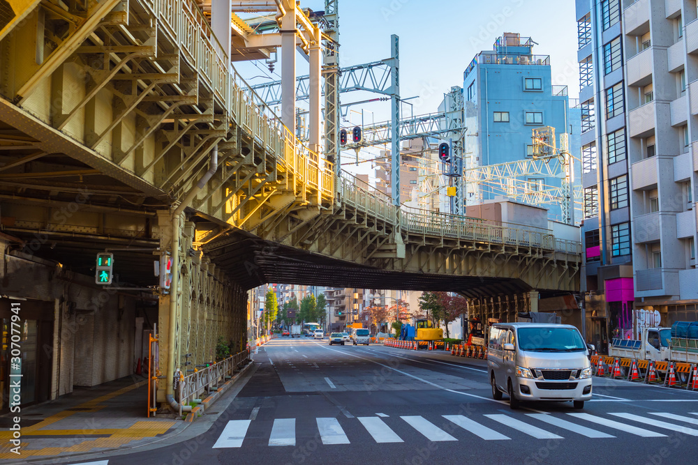 Tokyo. Japan. Сar rides through the streets of Tokyo. Roads in the ...