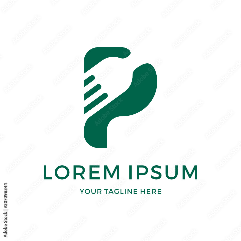 Initial letter P fork food custom logo typography design inspiration ...