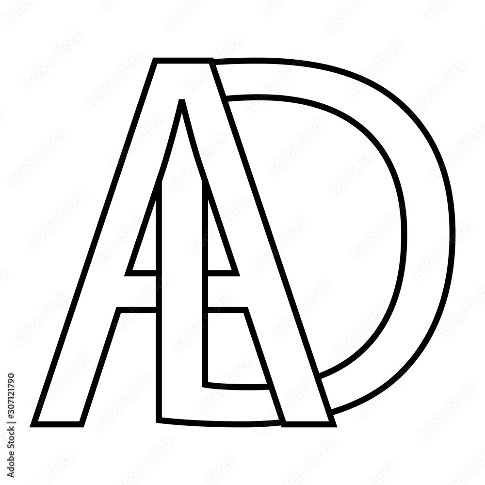 Logo ad icon sign two interlaced letters A D, vector logo ad first ...