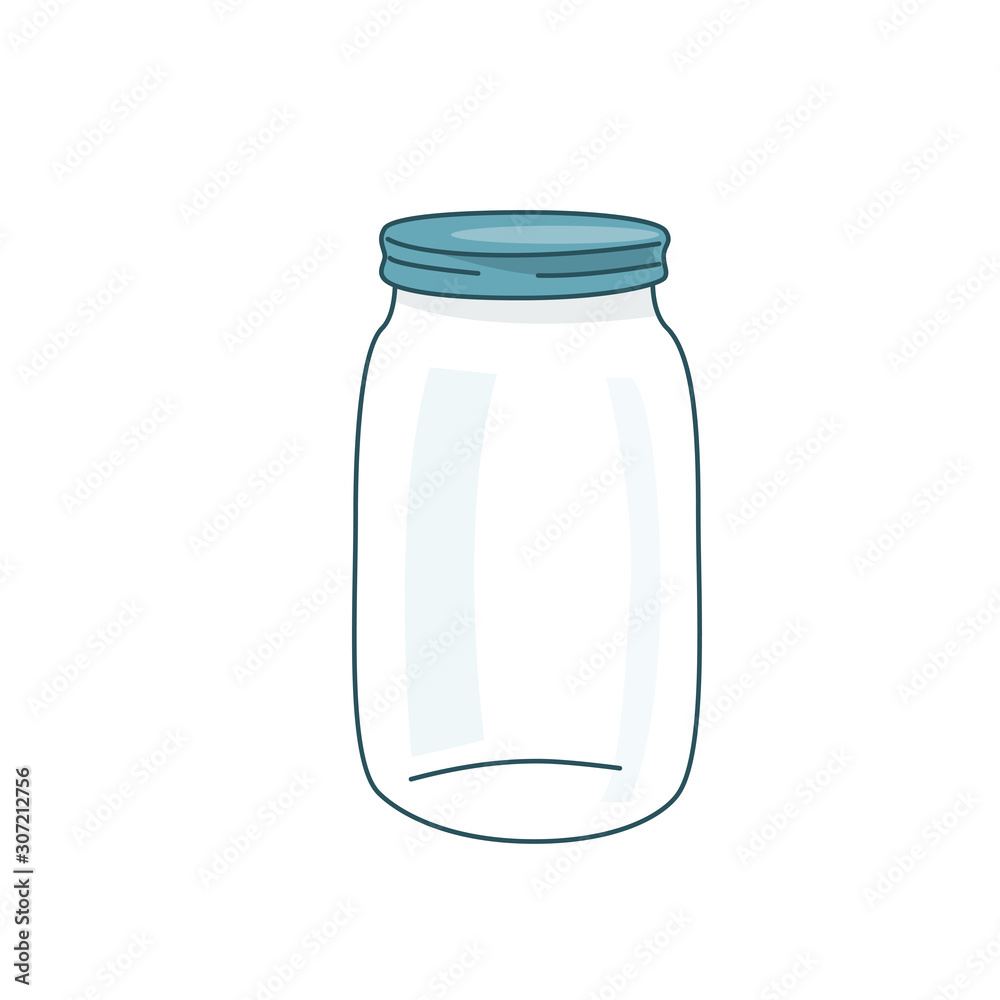 Empty glass jar vector illustration with lid. Cap close blank mason ...