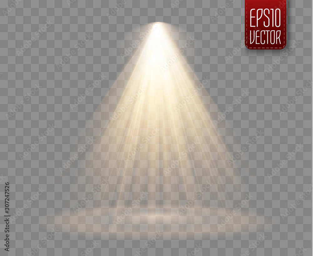 Spotlight isolated on transparent background. Vector sunlight with gold ...