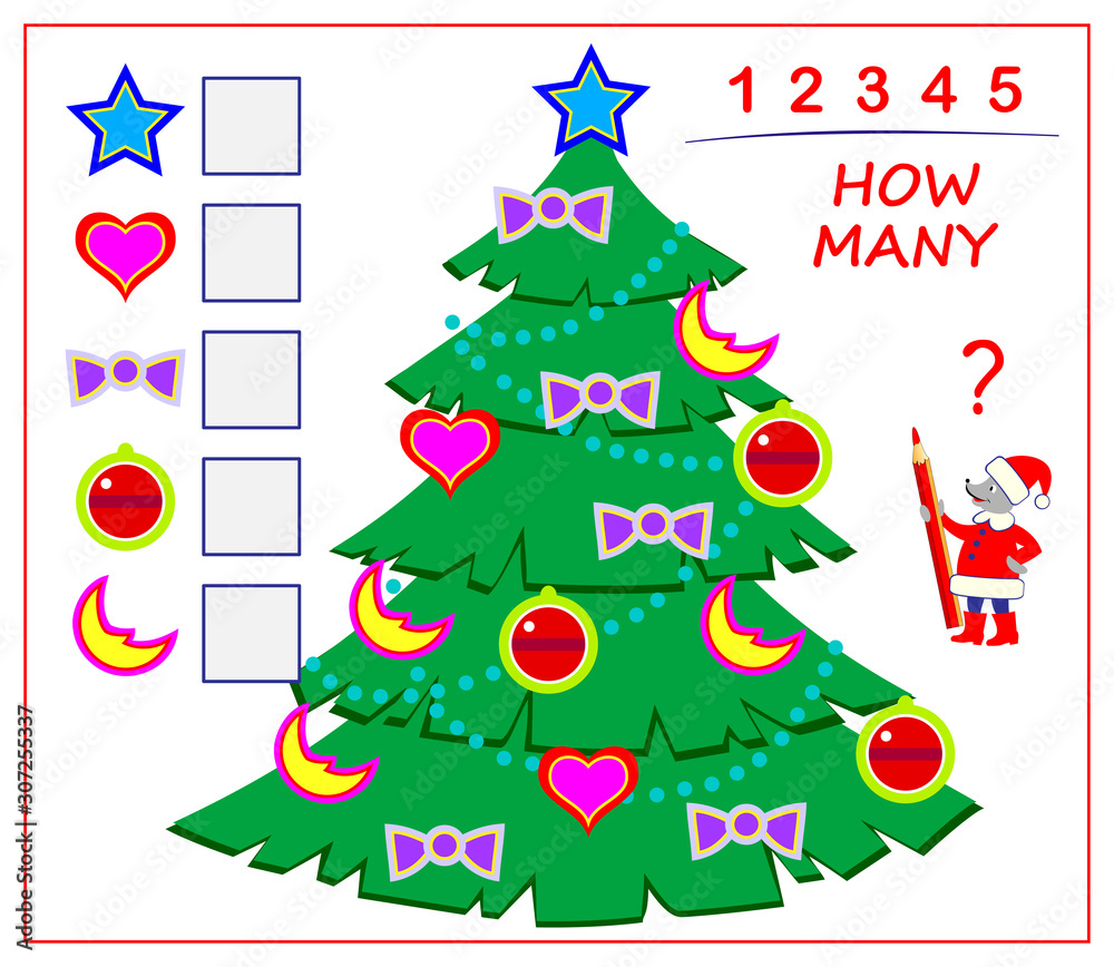 Vector de Stock Logic puzzle game for children and adults. Count quantity of toys in Christmas ...