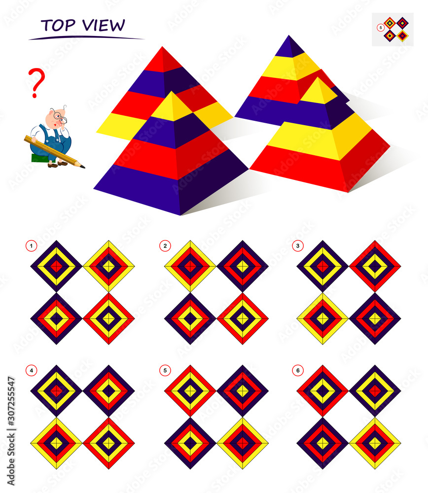 Logical puzzle game for children and adults. Find the correct top view ...