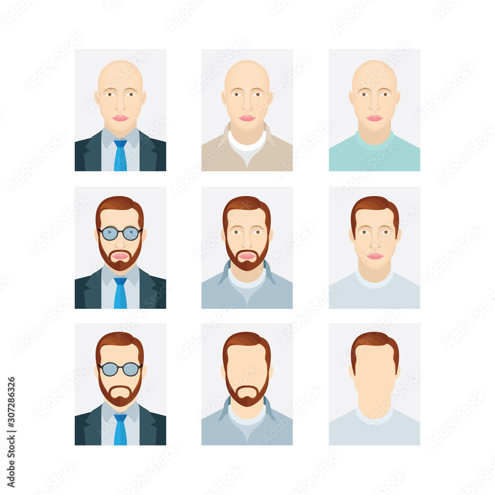 Male portraits set. Male ID and passport picture. User profile photo ...
