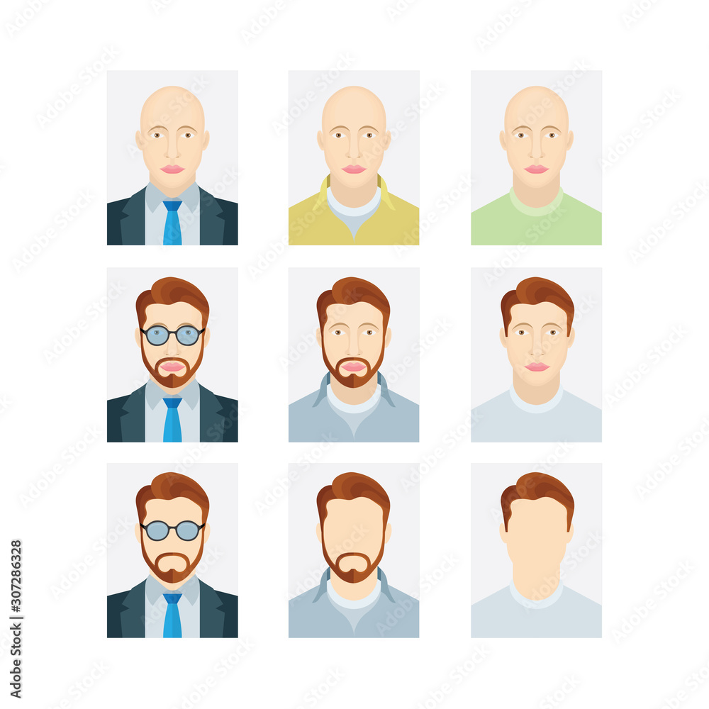 Male portraits set. Male ID and passport picture. User profile photo ...